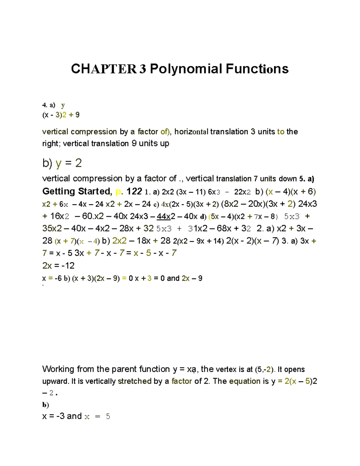 Chapter 3 Nelson Solutions Manual - CHAPTER 3 Polynomial Functions 4. a ...
