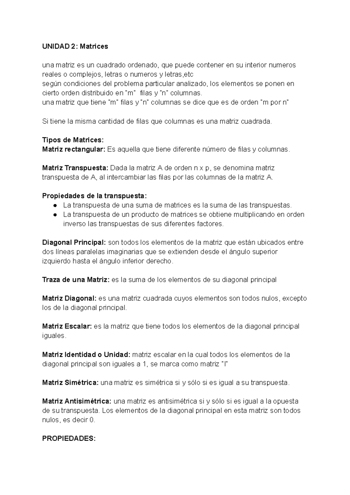 Resumen Matrices UNIDAD 2: Matrices - UNIDAD 2: Matrices una matriz es ...
