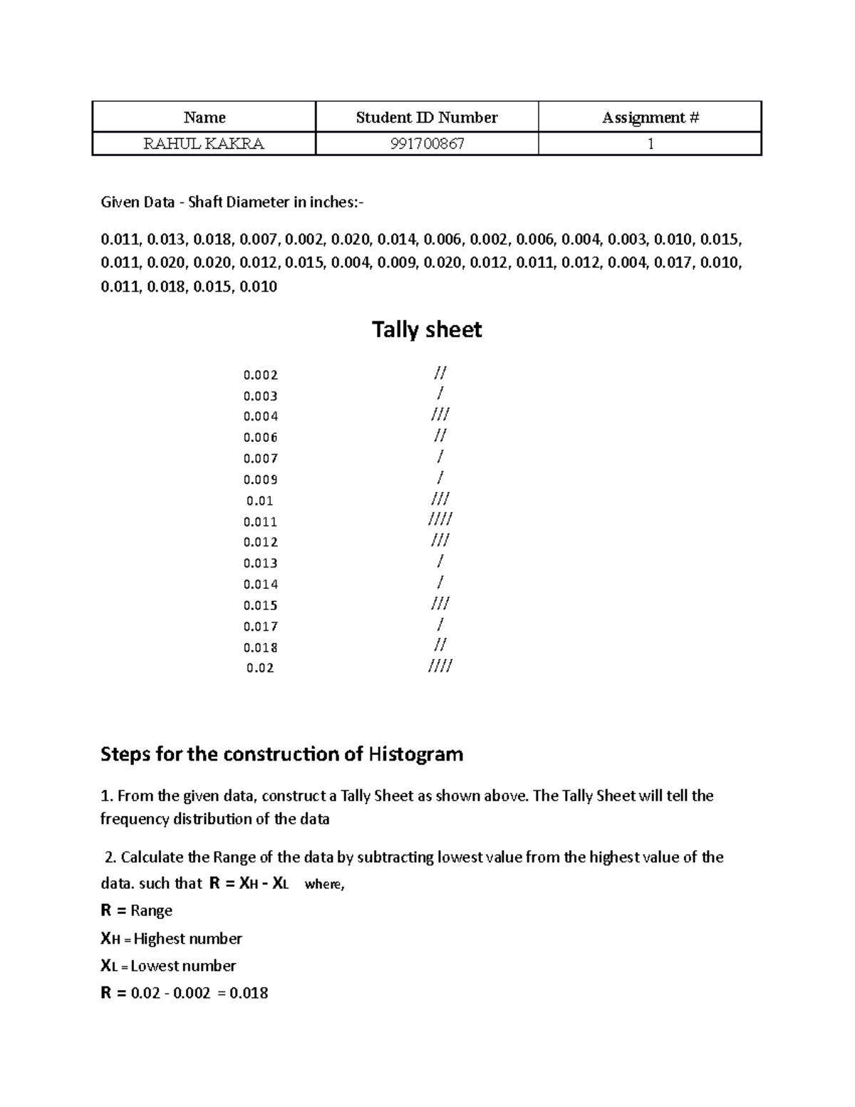 QUAL53273 Assignment 1 (Rahul Kakra) - Name Student ID Number Assignment RAHUL KAKRA 991700867 1 ...