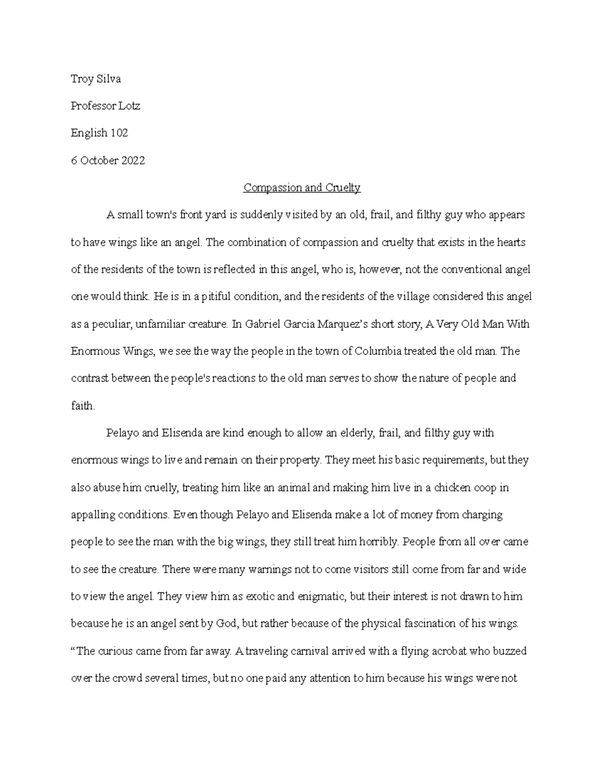 Troy Silva - Notes - Troy Silva Professor Lotz English 102 6 October ...