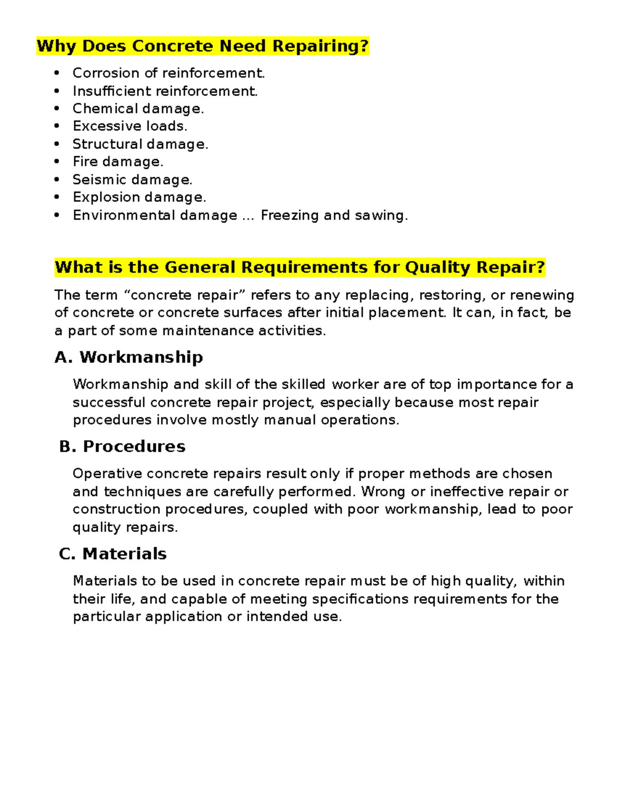 Why Does Concrete Need Repairing - Insufficient reinforcement. Chemical ...