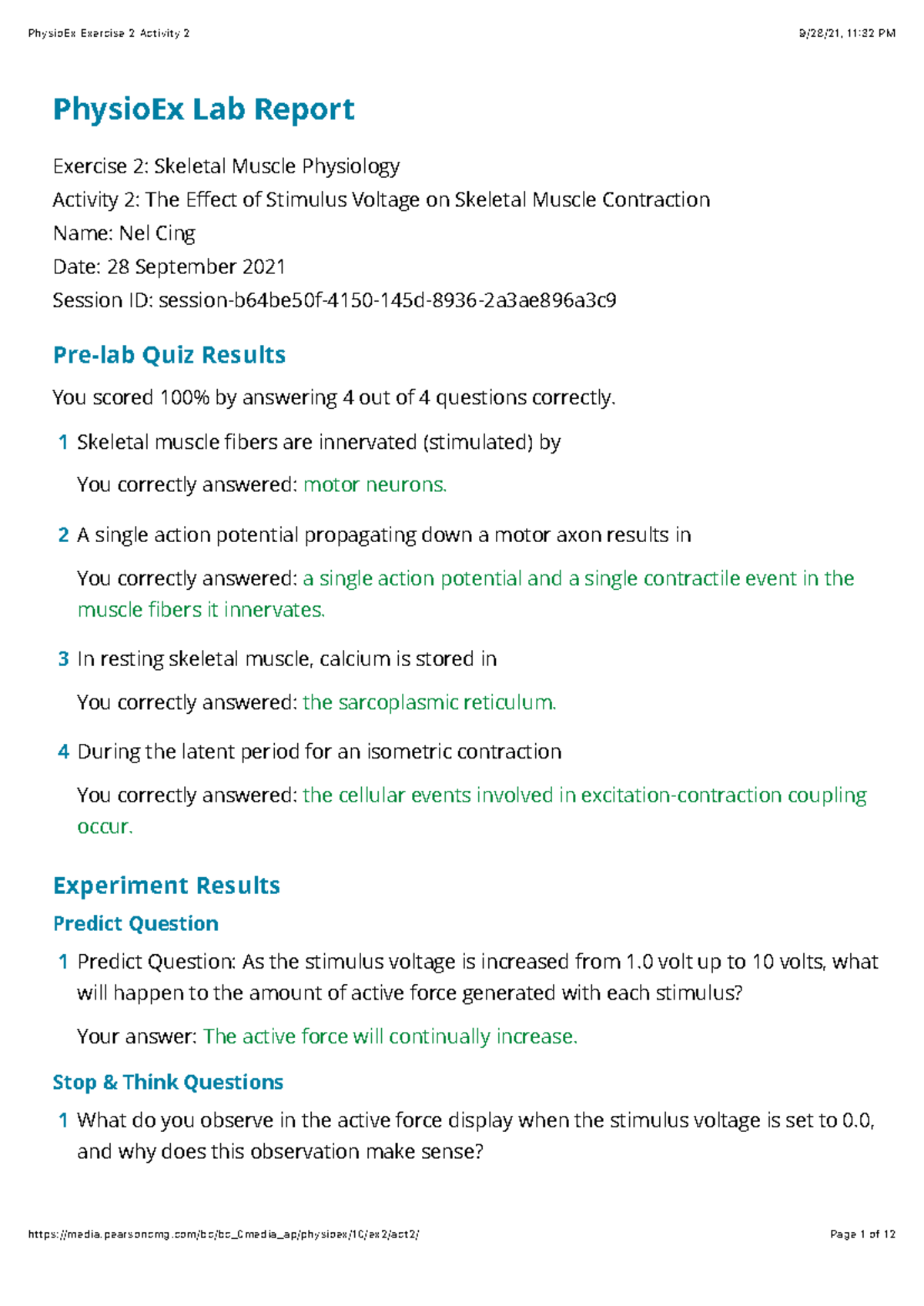 Physio Ex Exercise 2 Activity 2 - PhysioEx Lab Report Exercise 2 ...