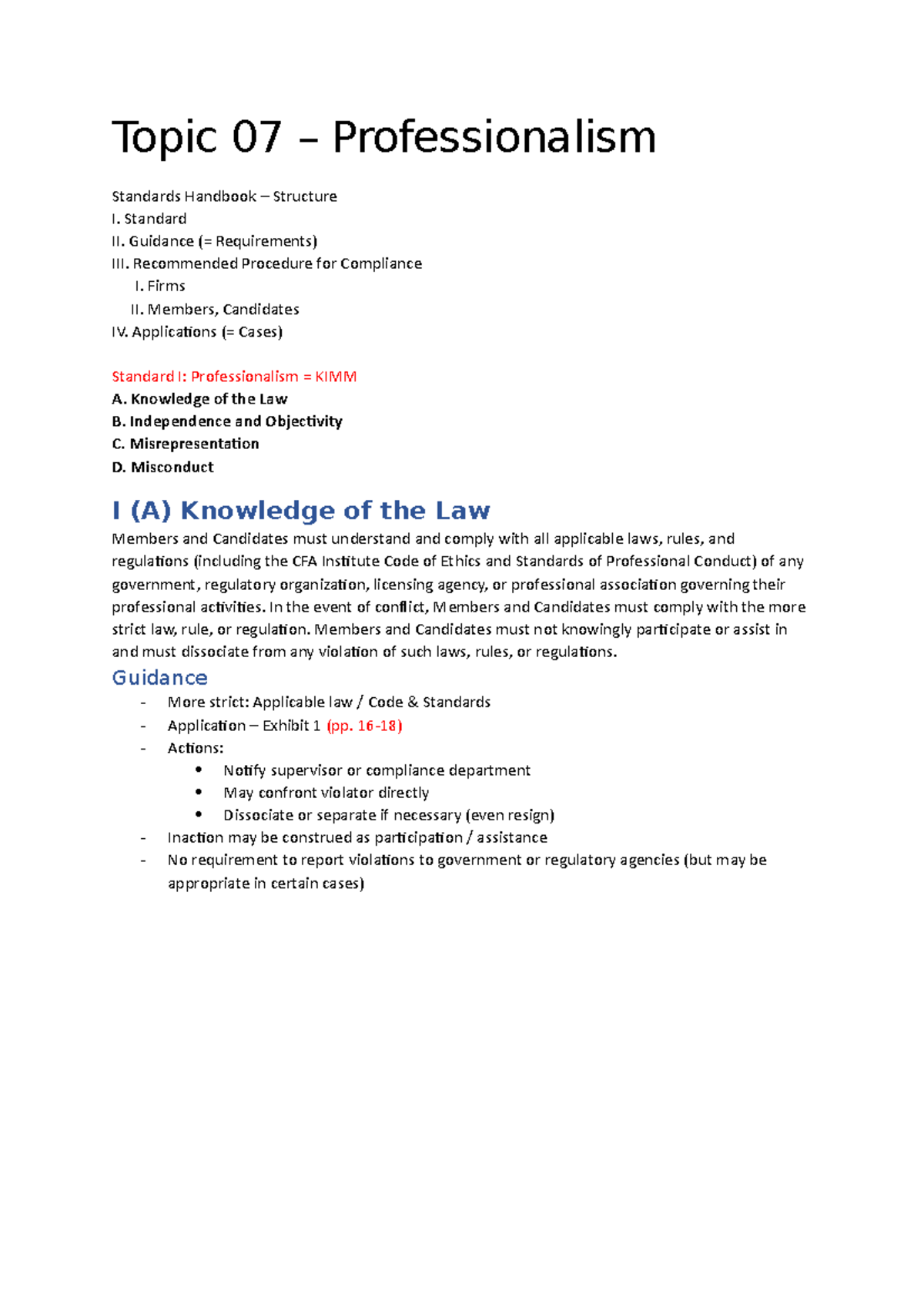 Standard I Professionalism - Topic 07 – Professionalism Standards ...