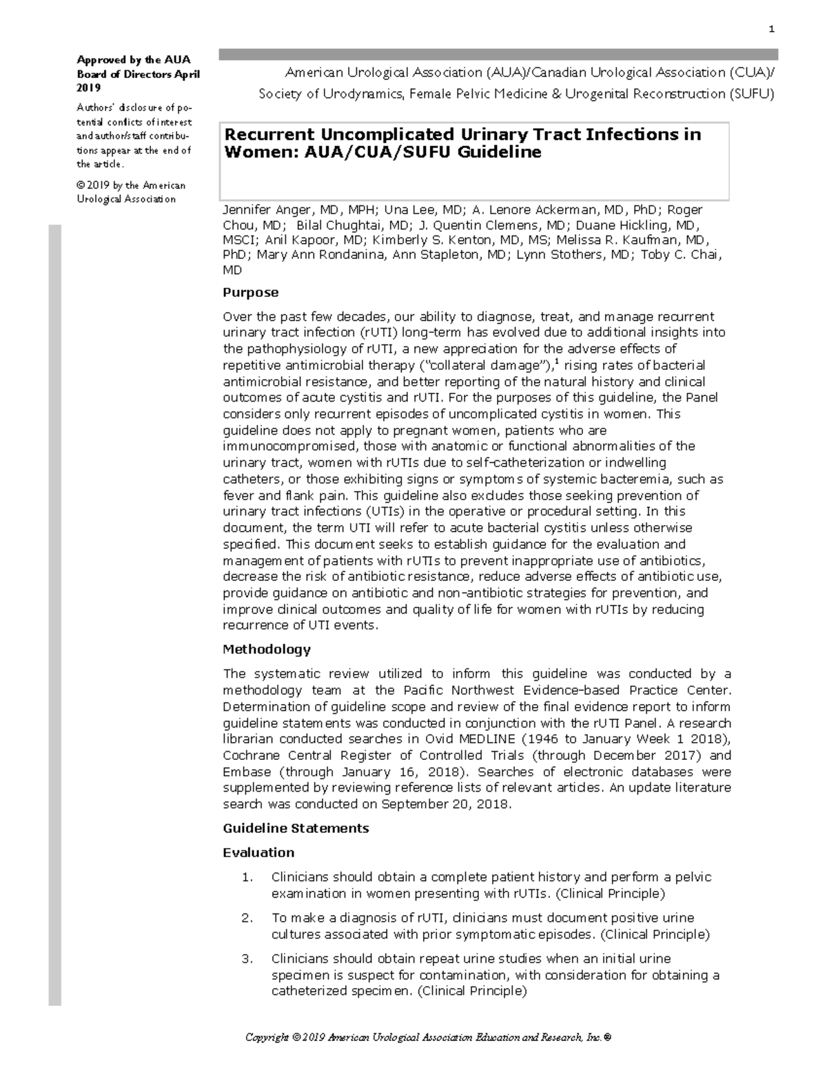 R UTI-guideline - usao pa un trabajo - Purpose Over the past few ...