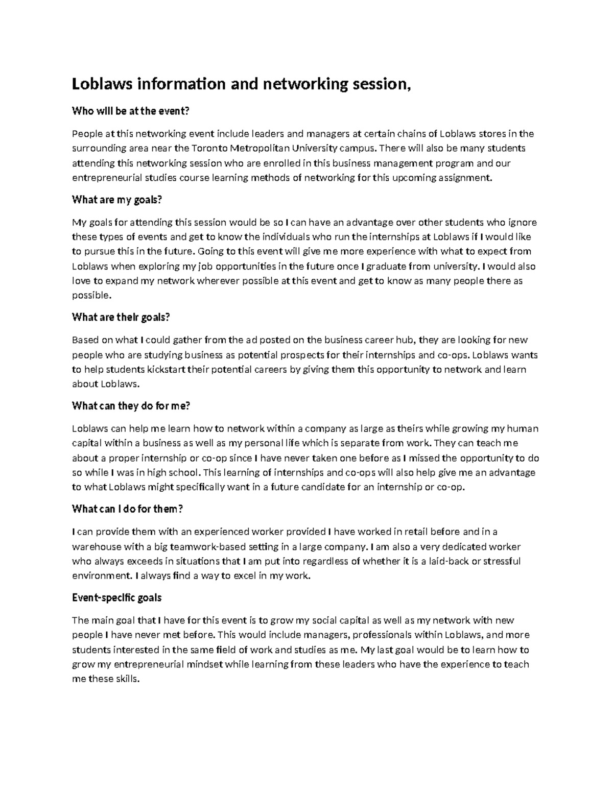 Loblaws networking event - Loblaws information and networking session ...