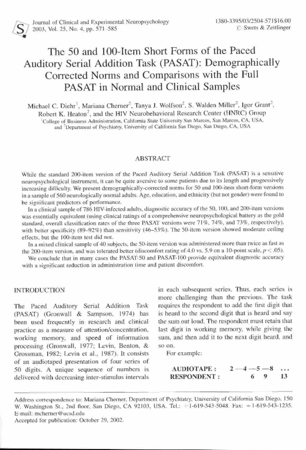Pasat Short Forms - Test - Evaluación psicológica - Studocu