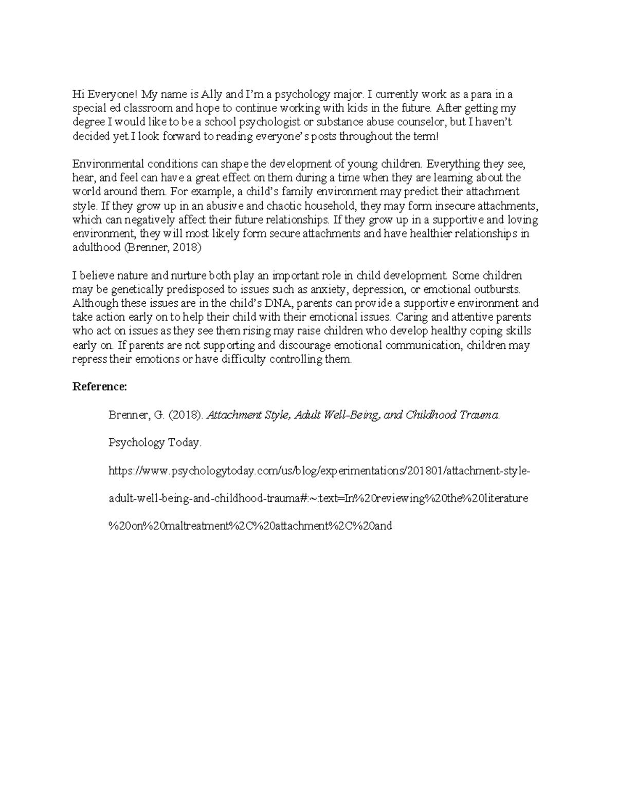 Module 1 Discussion (SD) - Hi Everyone! My name is Ally and I’m a ...