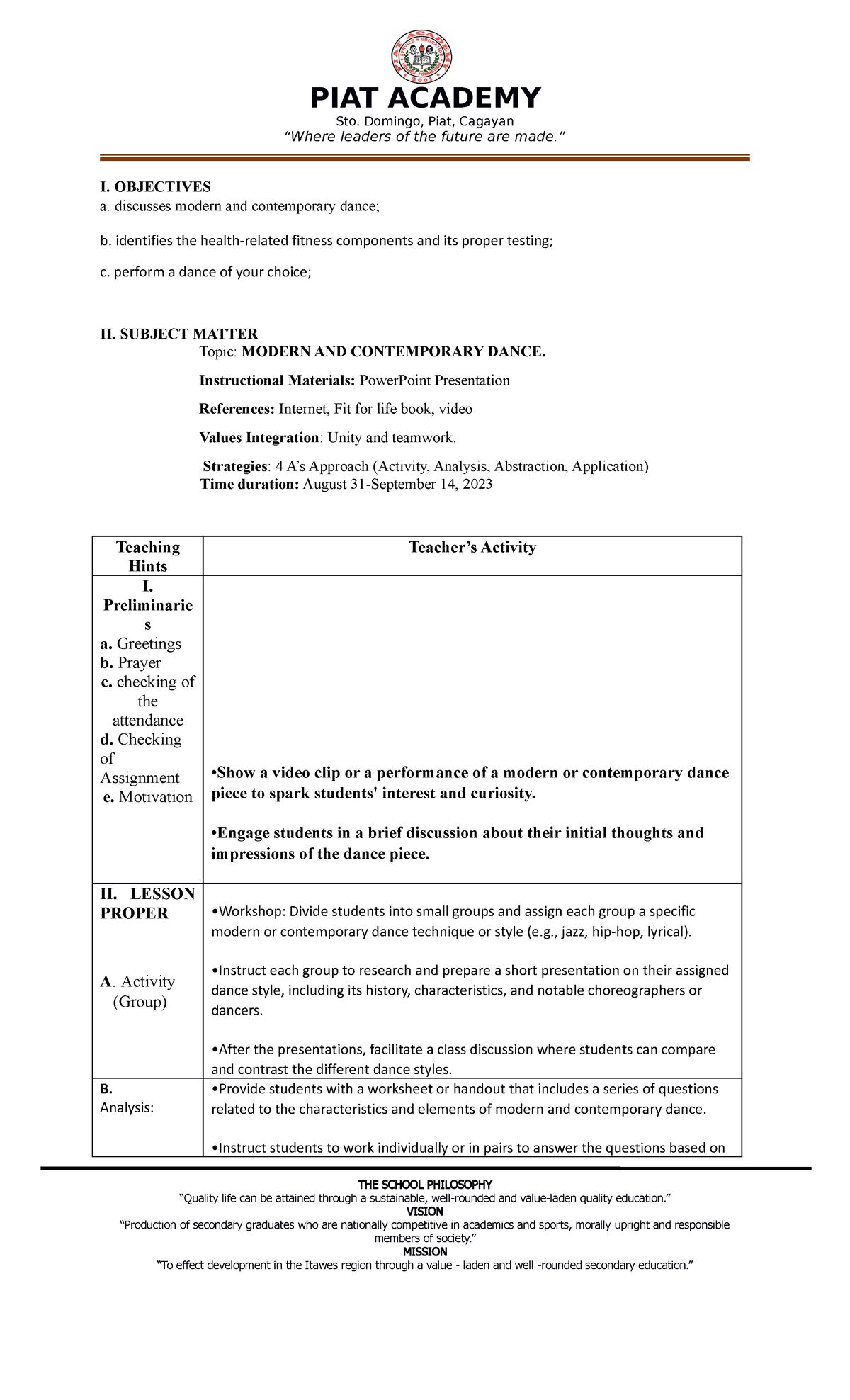 4A's format - all about 4as - PIAT ACADEMY Sto. Domingo, Piat, Cagayan ...
