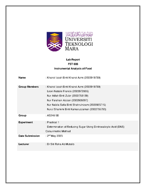 Lab report fst606 exp 2 - AAAAA - LABORATORY REPORT FST606 ...