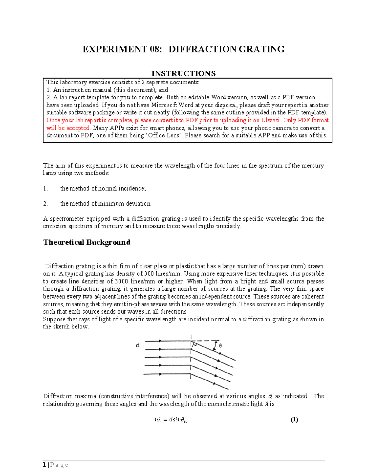 Exp08 - Diffraction Grating - Manual - EXPERIMENT 08 : DIFFRACTION ...