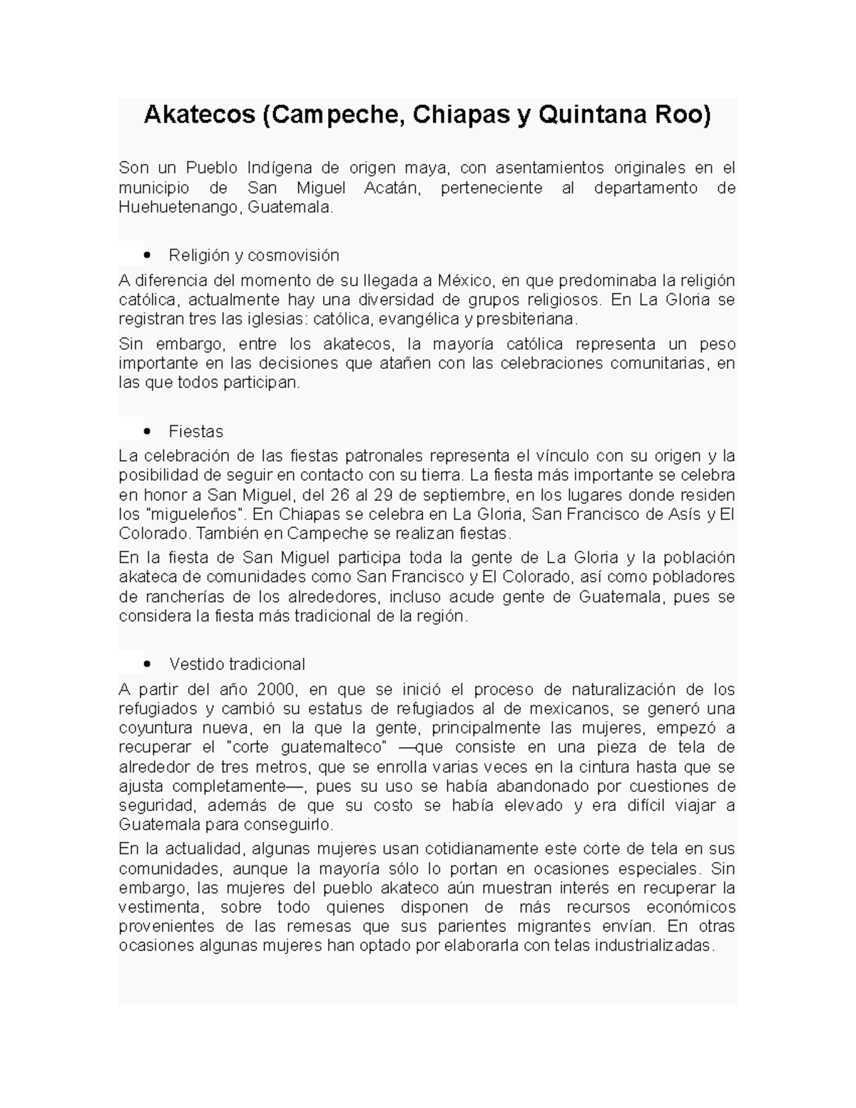 Peblos indigena mexico Resumen - Akatecos (Campeche, Chiapas y Quintana ...