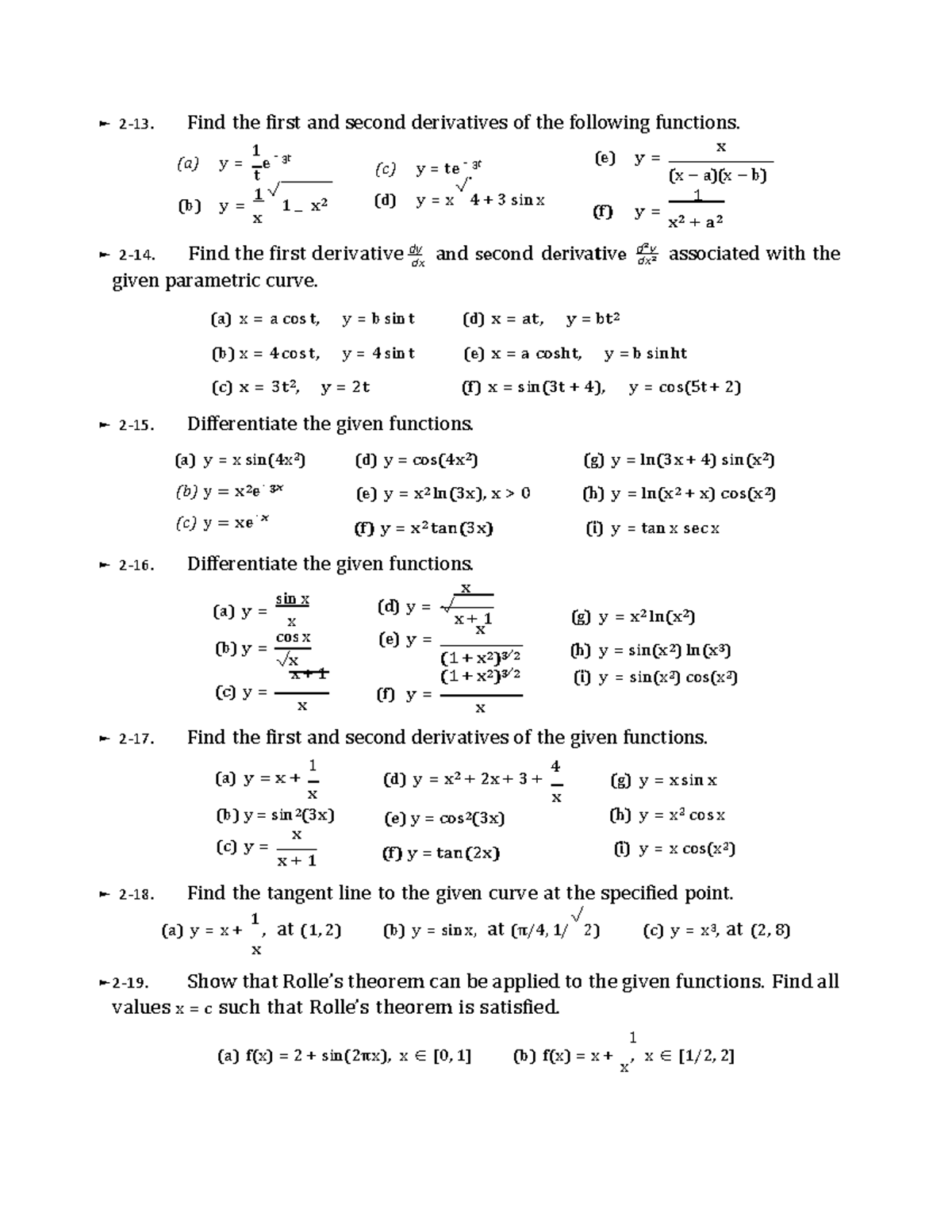 Introduction to Calculus 2-16 - − dx dx 2 x 2-13. Find the first and ...