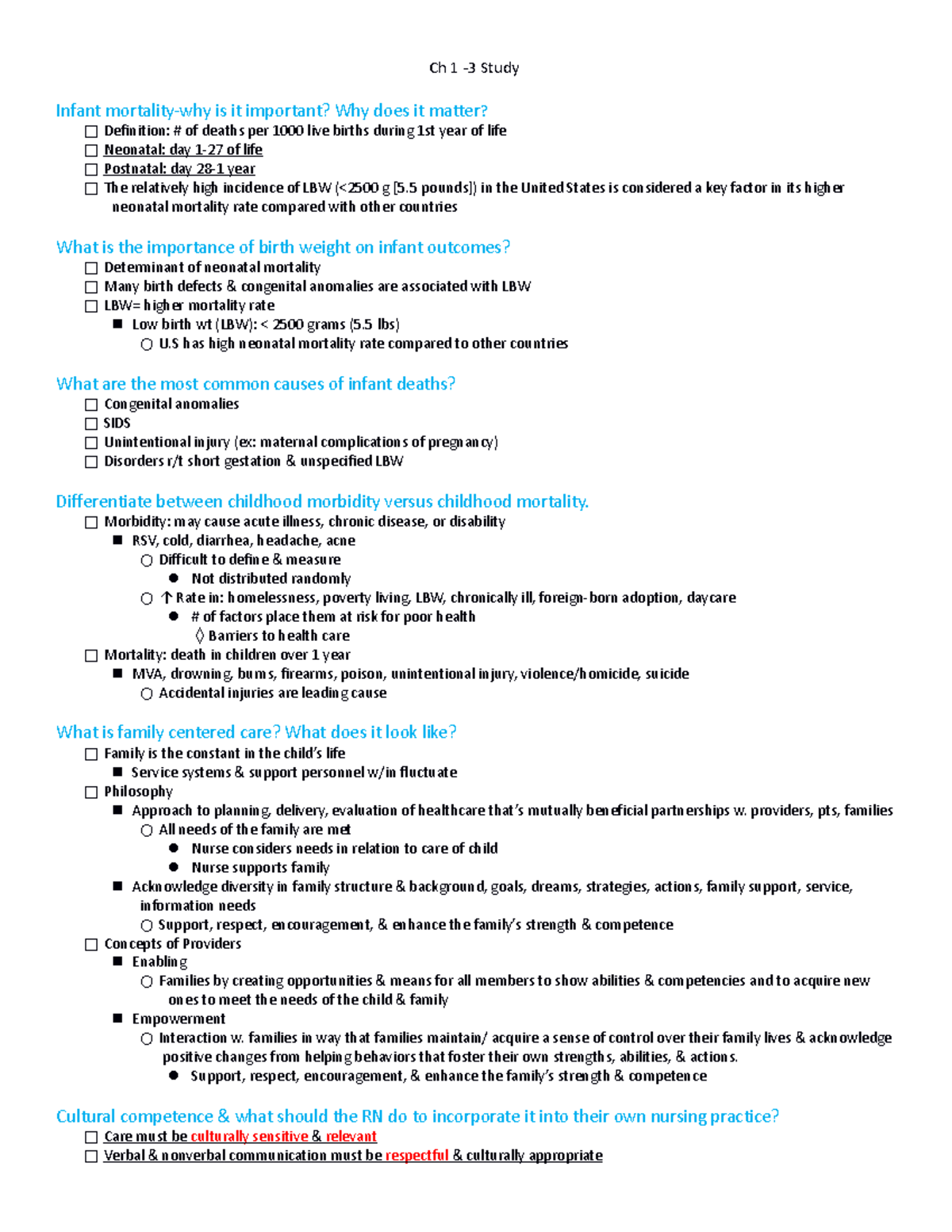 Ch 1,2,3 - Lecture/Book/ATI Chapter notes - Ch 1 -3 Study Infant ...