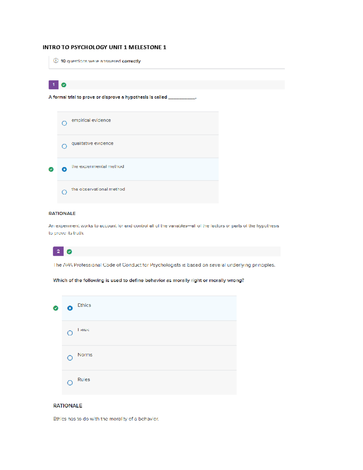 Intro To Psychology UNIT 1 Milestone 1.1 - INTRO TO PSYCHOLOGY UNIT 1 ...