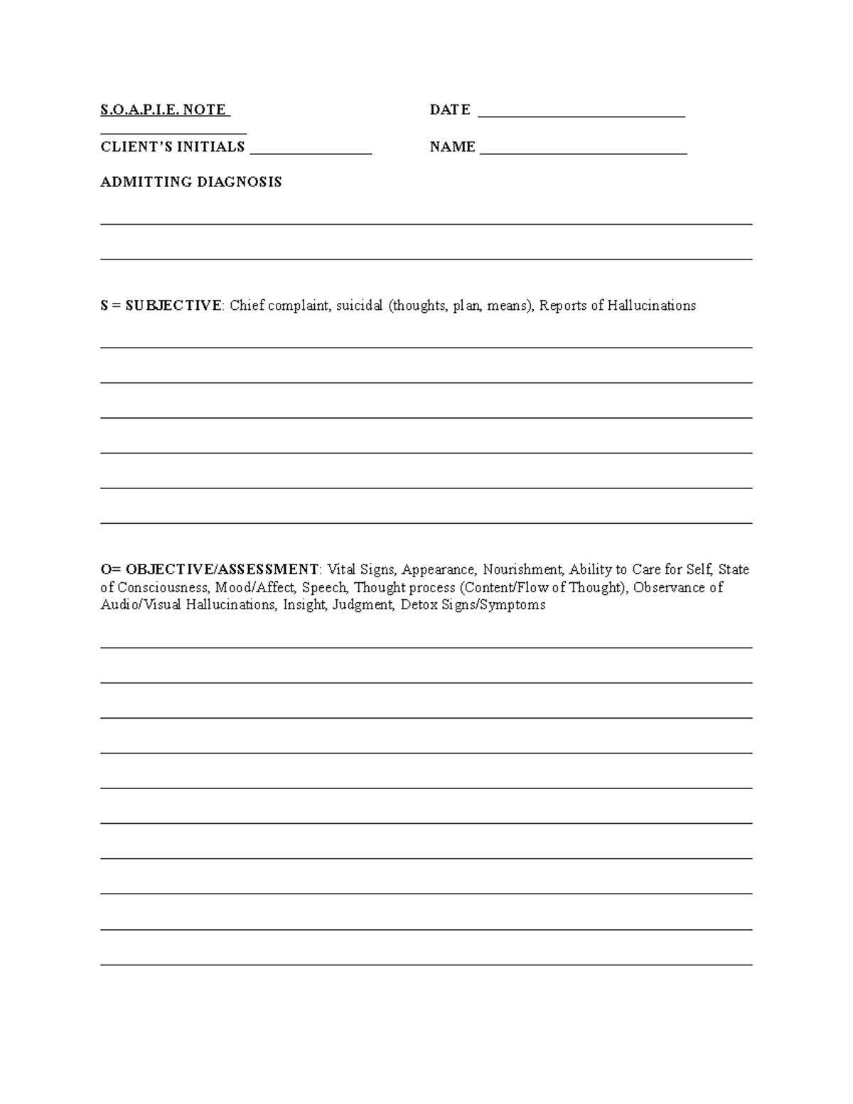 Soapie (Psych) note - good - S.O.A.P.I. NOTE DATE ...