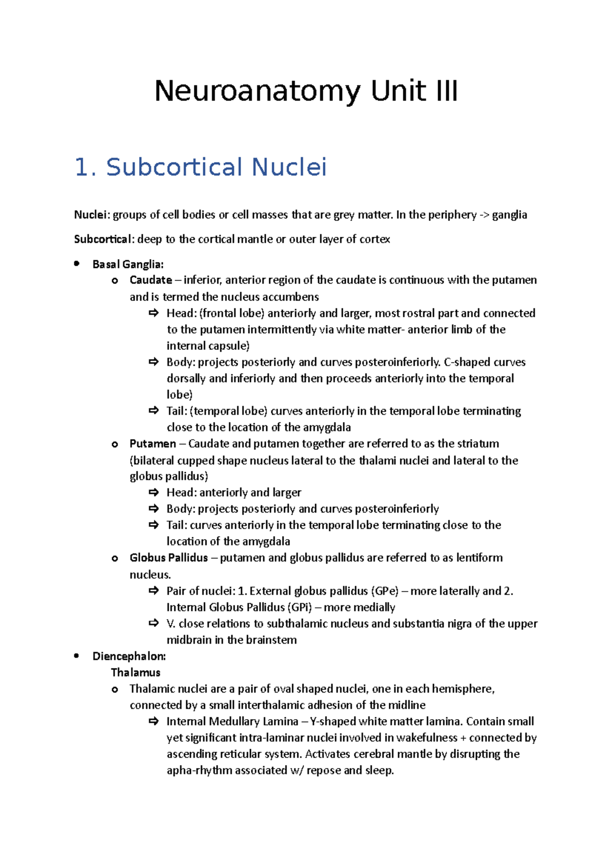 Neuroanatomy Unit III - Lecture notes - Neuroanatomy Unit III 1 ...