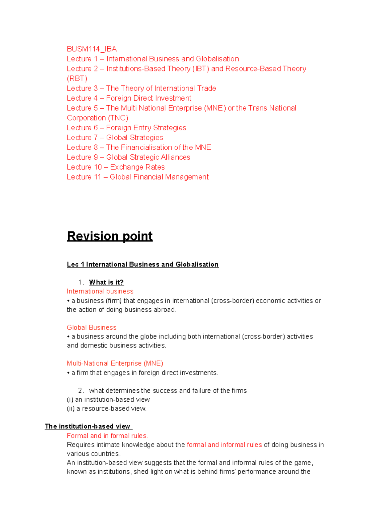 International Business Analysis - BUSM114_IBA Lecture 1 – International ...