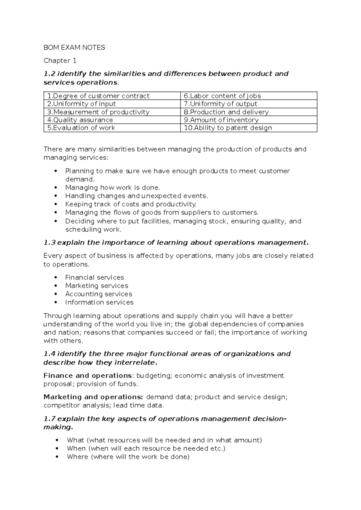 BOM1001 EXAM Notes 3rd year logistics student, diploma in logistics ...
