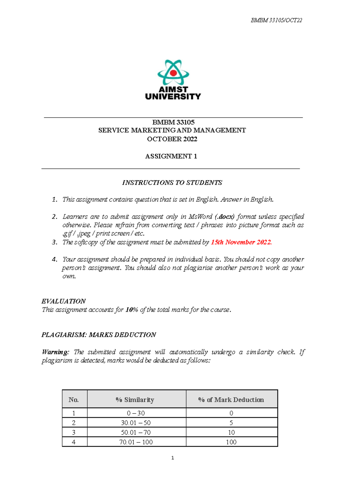 Assignment 1 Service Marketing and Management - - Studocu