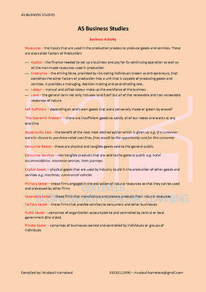 Caie as business 9609 theory v7 - ZNOTES SUMMARIZED NOTES ON THE ...