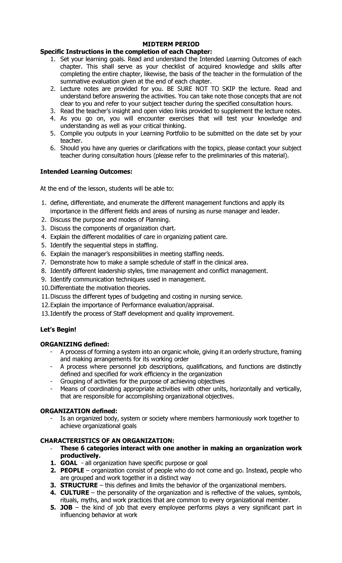 Lm Midterm Period None Midterm Period Specific Instructions In The Completion Of Each