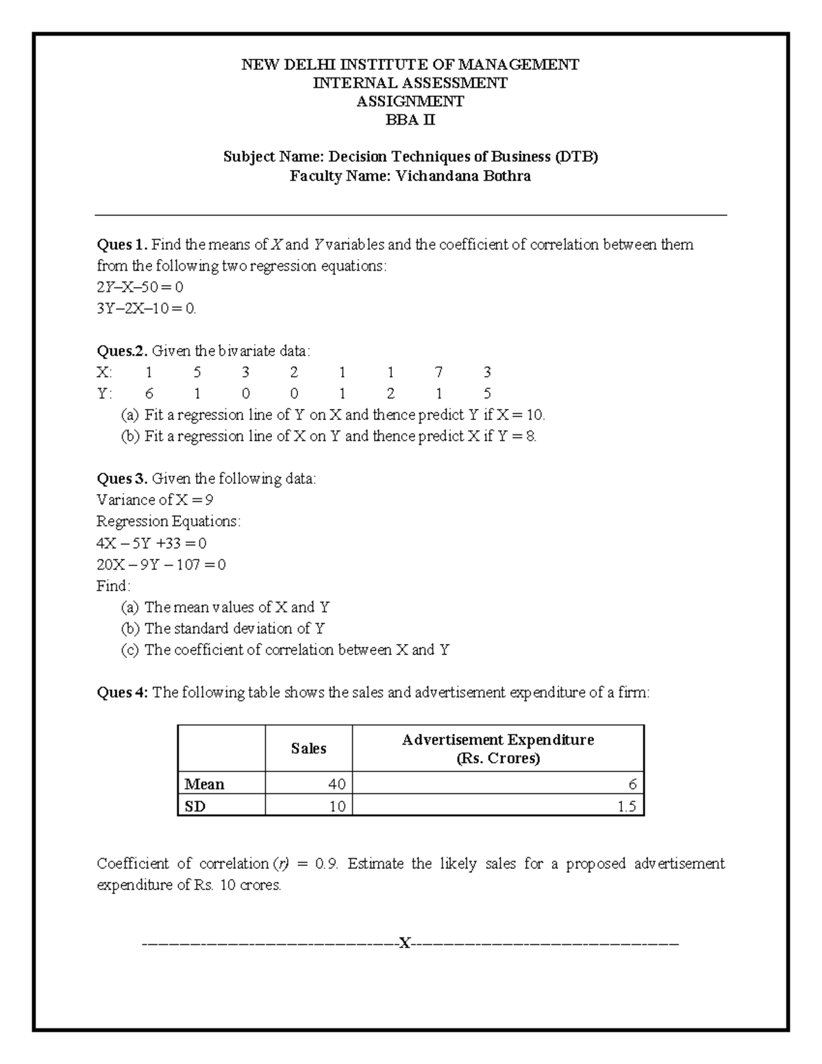 DTB Assignment - dtb importent question - NEW DELHI INSTITUTE OF MANAGEMENT INTERNAL ASSESSMENT ...