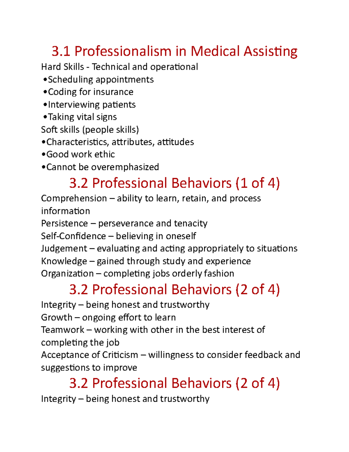 Note 8 - medical procedure - 3 Professionalism in Medical Assisting Hard Skills - Technical and ...