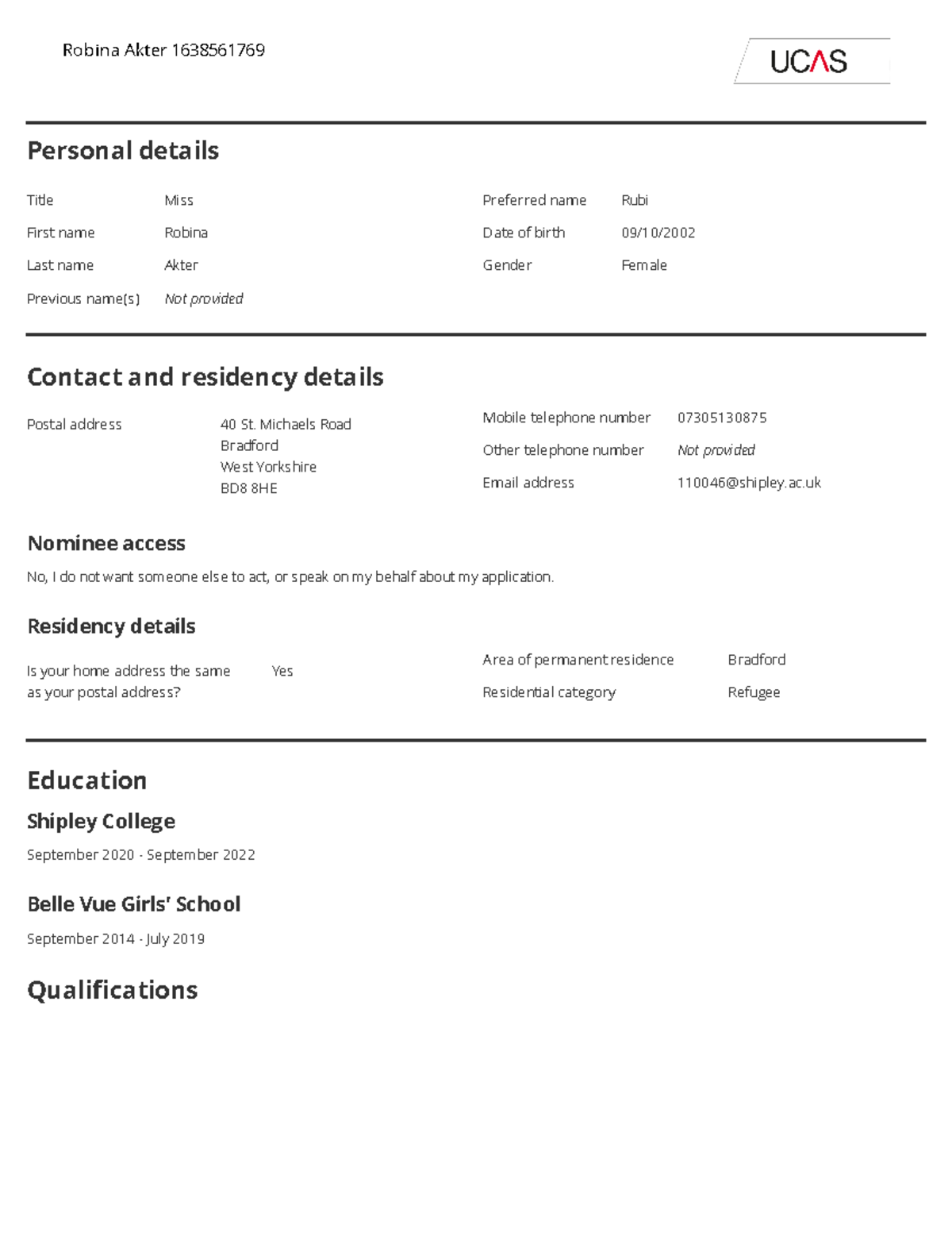 Akter Robina 1638561769 - Personal details Contact and residency ...