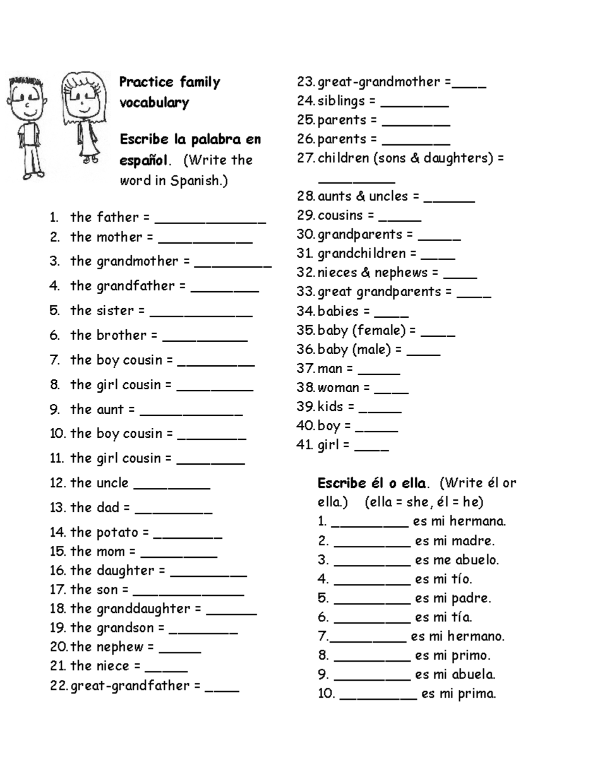 Practice family vocabulary - Practice family vocabulary Escribe la ...