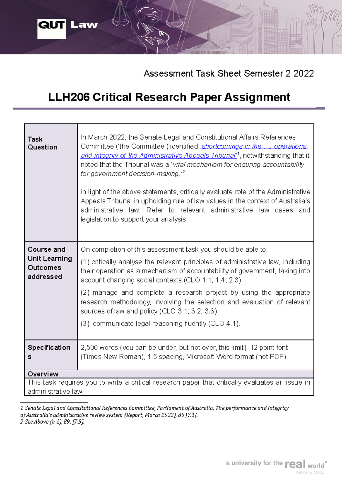 LLH206 Task 1 Assignment Semester 2 2022 25 - Assessment Task Sheet Semester 2 2022 LLH206 ...
