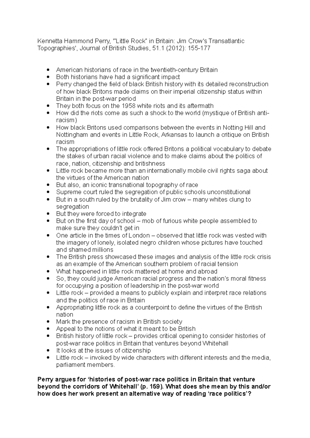 Reading week 8 - Race in Britain - Kennetta Hammond Perry, '“Little ...