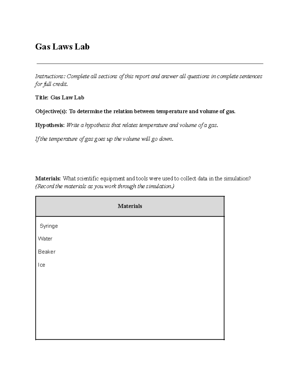 =GAS LAW LAB - Gas Laws Lab Instructions: Complete all sections of this ...