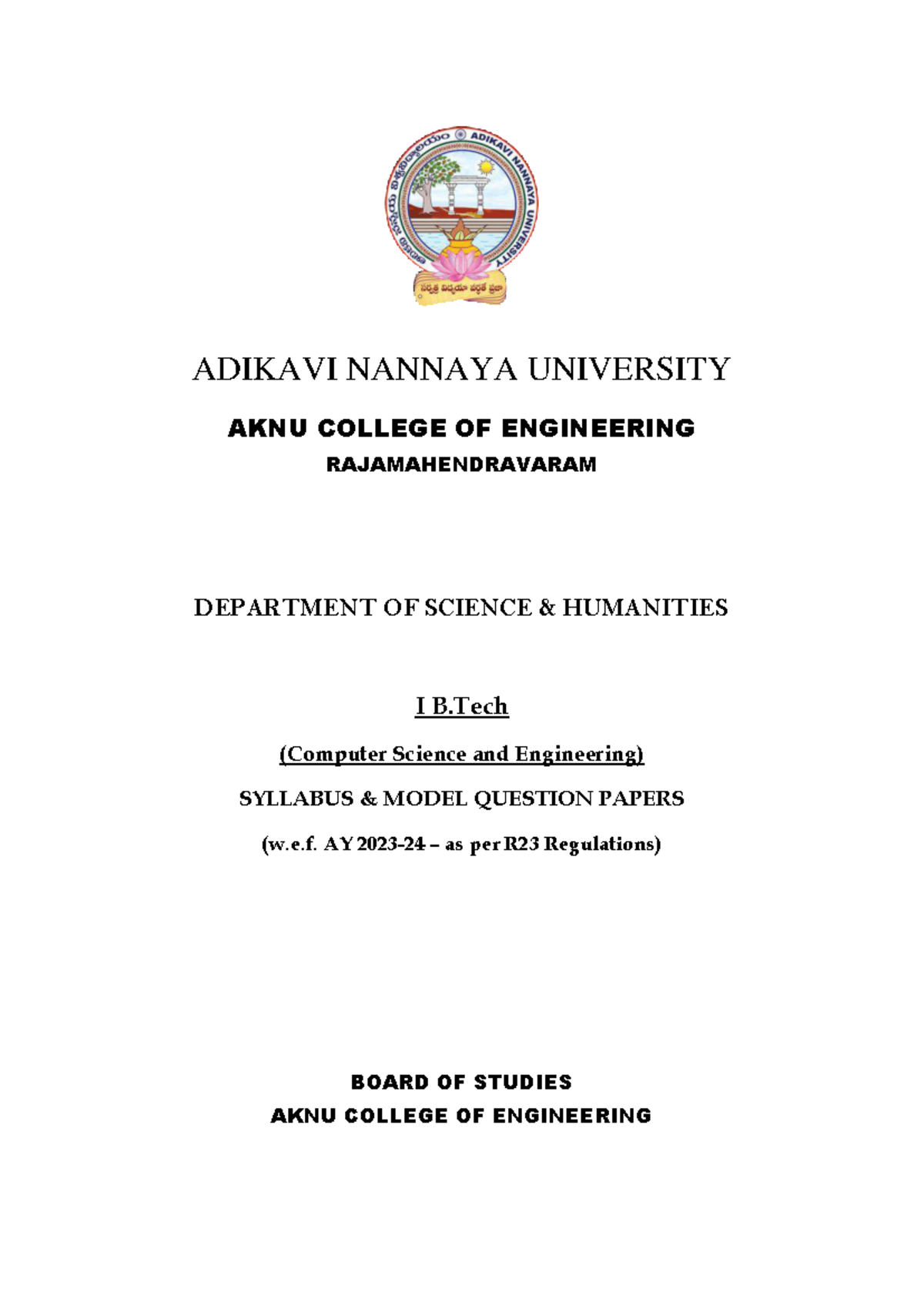 CSE R23 20-04-24 - Used to access syllabus - ADIKAVI NANNAYA UNIVERSITY ...