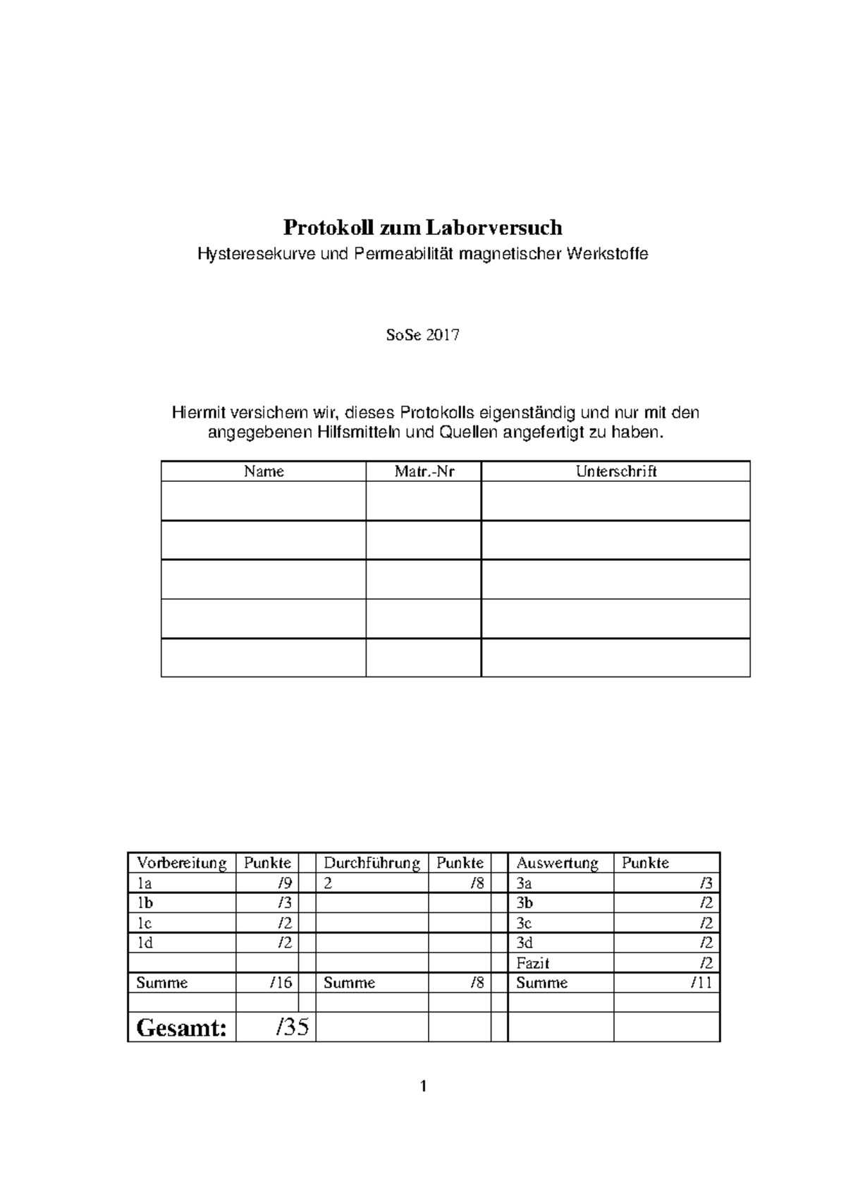 Protokollvorlage Labor 3 - Protokoll zum Laborversuch Hysteresekurve ...
