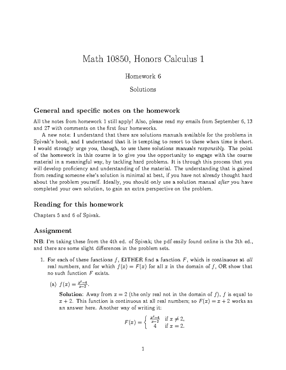 10850-homework 6 - Fall 2017 - Math 10850, Honors Calculus 1 Homework 6 ...