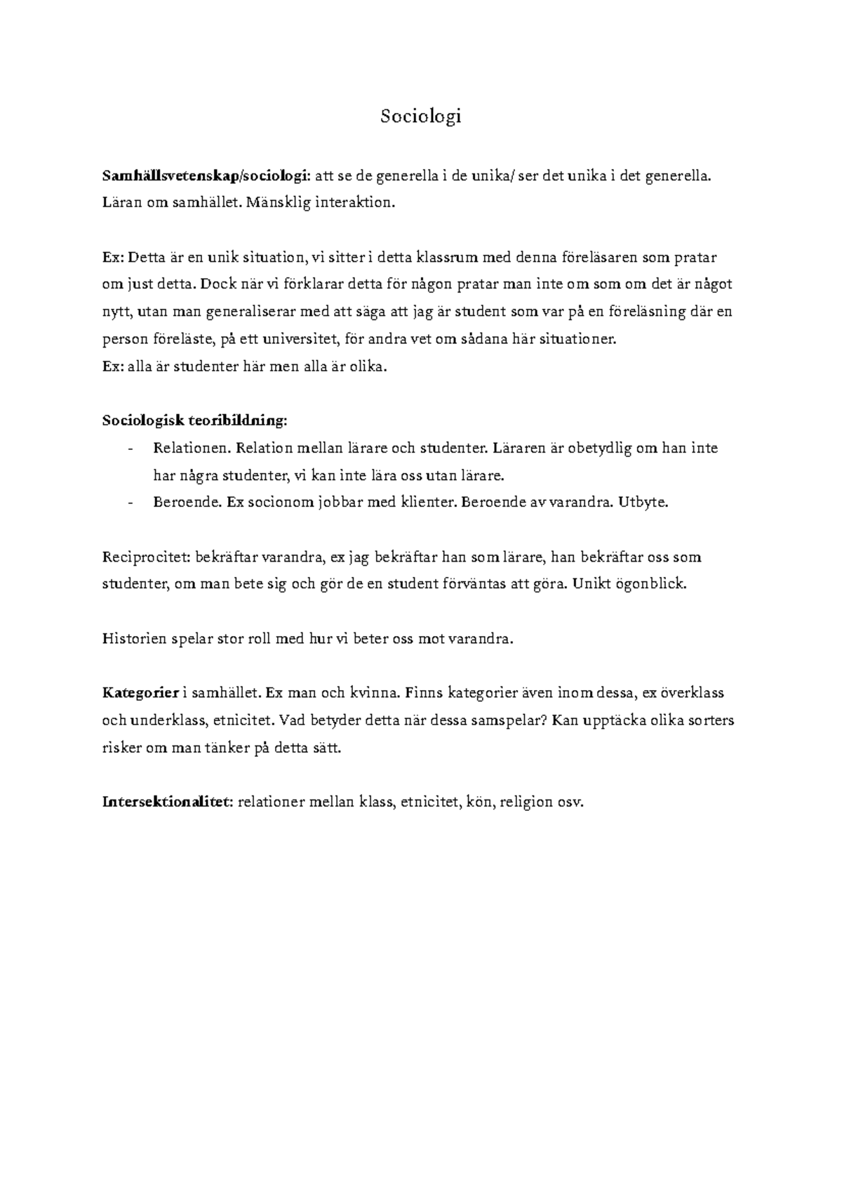 Sociologi 13 11 - föreläsningsanteckningar 1 - Sociologi ...