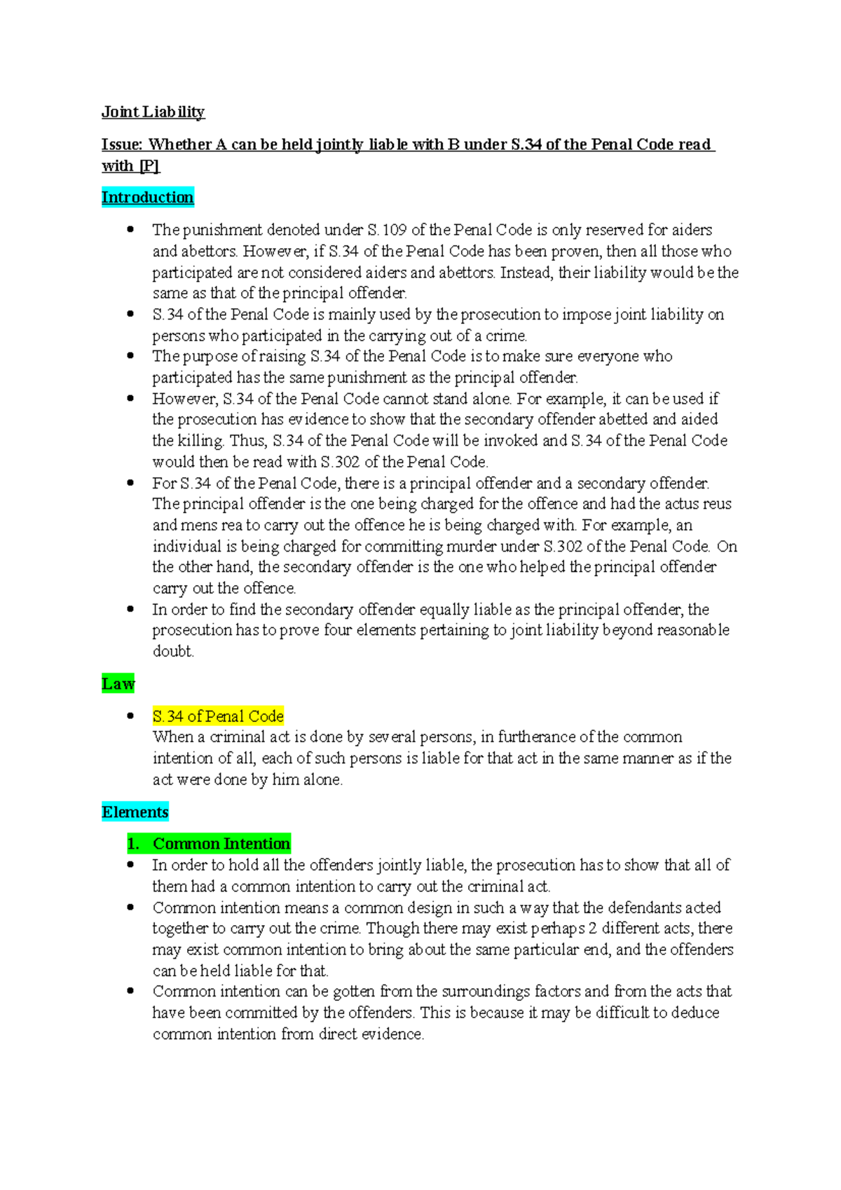 Criminal Law II: Joint Liability Notes - Joint Liability Issue: Whether ...