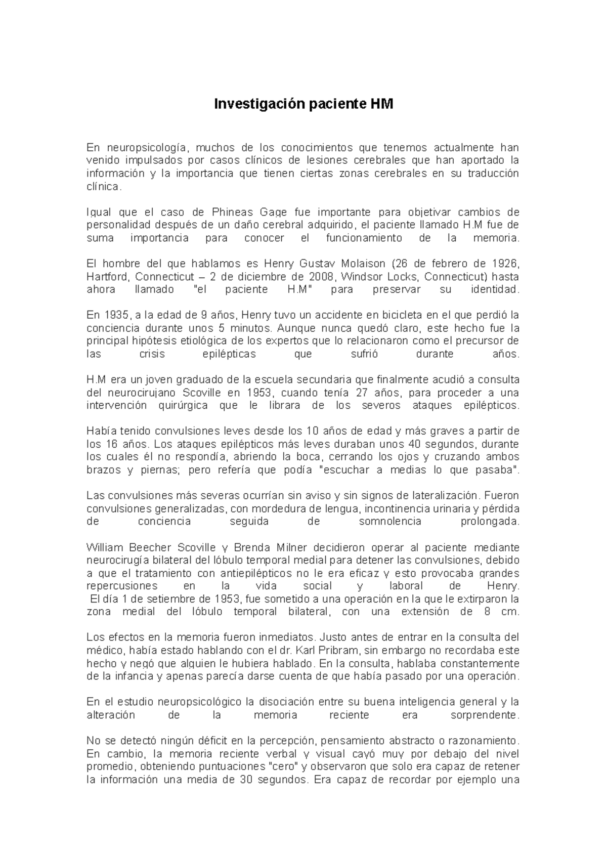 Investigación paciente HM - Investigación paciente HM En ...