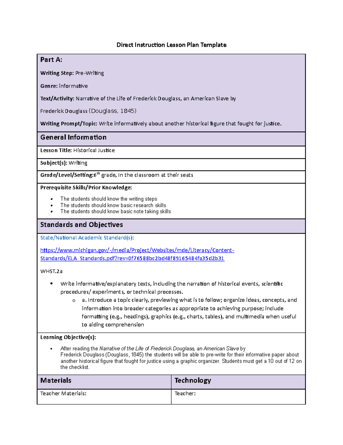 Language Arts Instruction and Intervention Lesson Plan - Direct ...