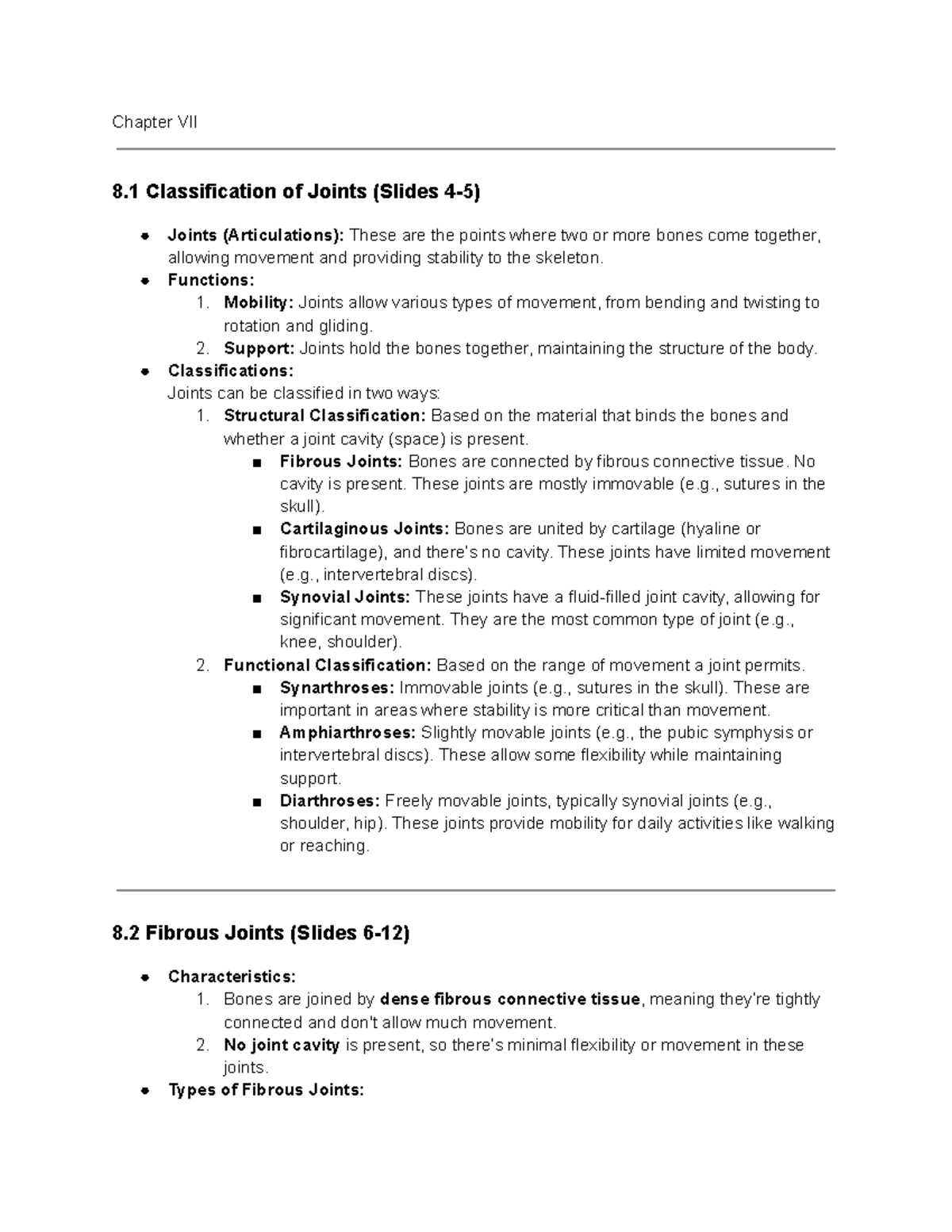 Ch 8 - notes - Chapter VII 8 Classification of Joints (Slides 4-5 ...
