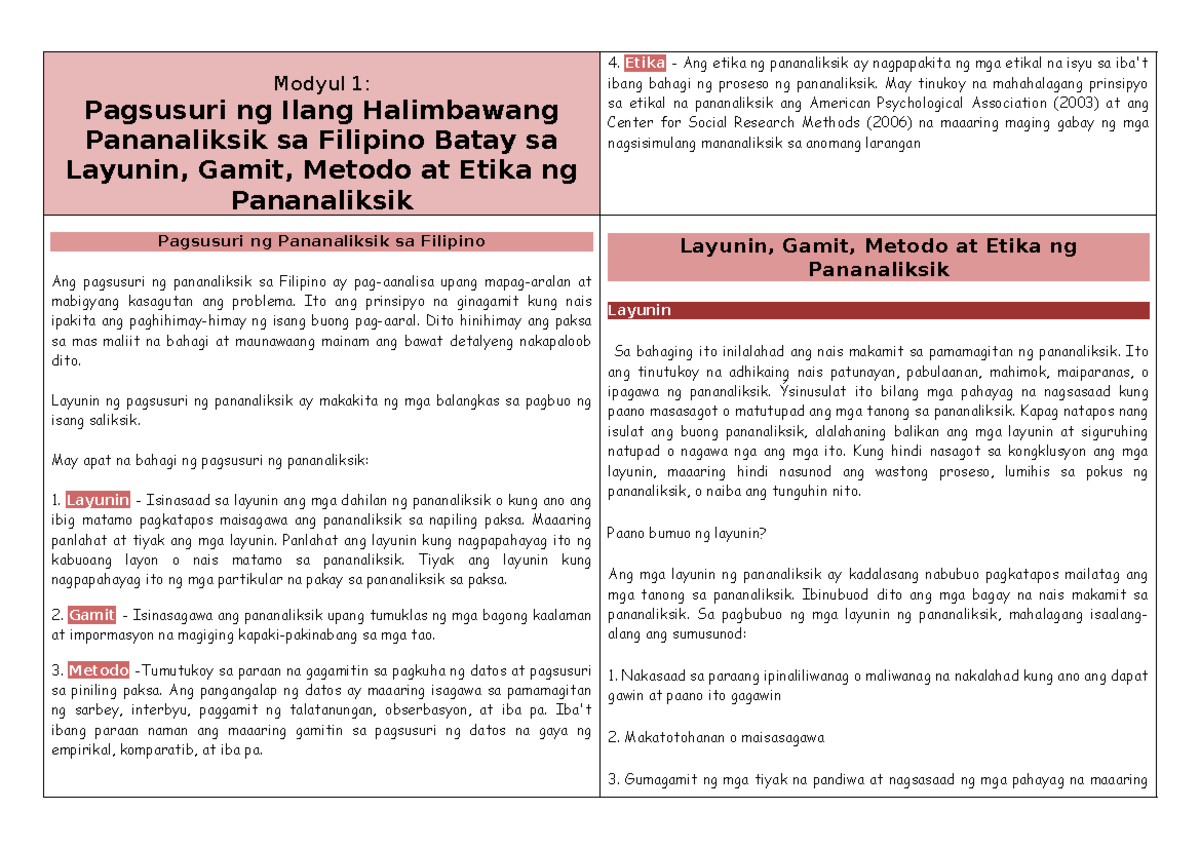 Pagbasa Mod 1-4 - CTTO - Modyul 1: Pagsusuri ng Ilang Halimbawang ...