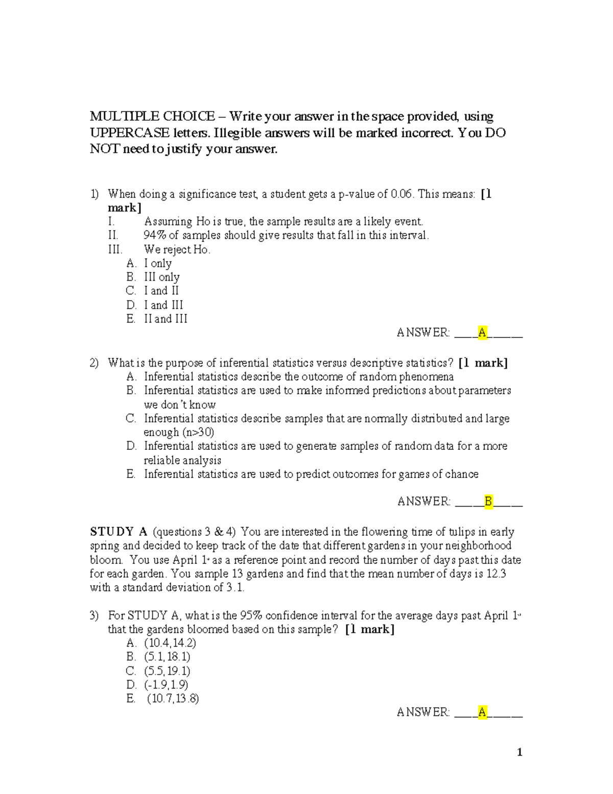 Final Exam practice - MULTIPLE CHOICE – Write your answer in the space ...