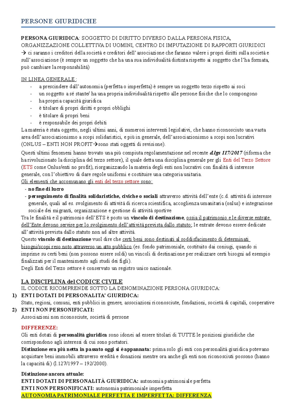 Schema diritto privato Persone Giuridiche - Associazioni , Fondazioni ...