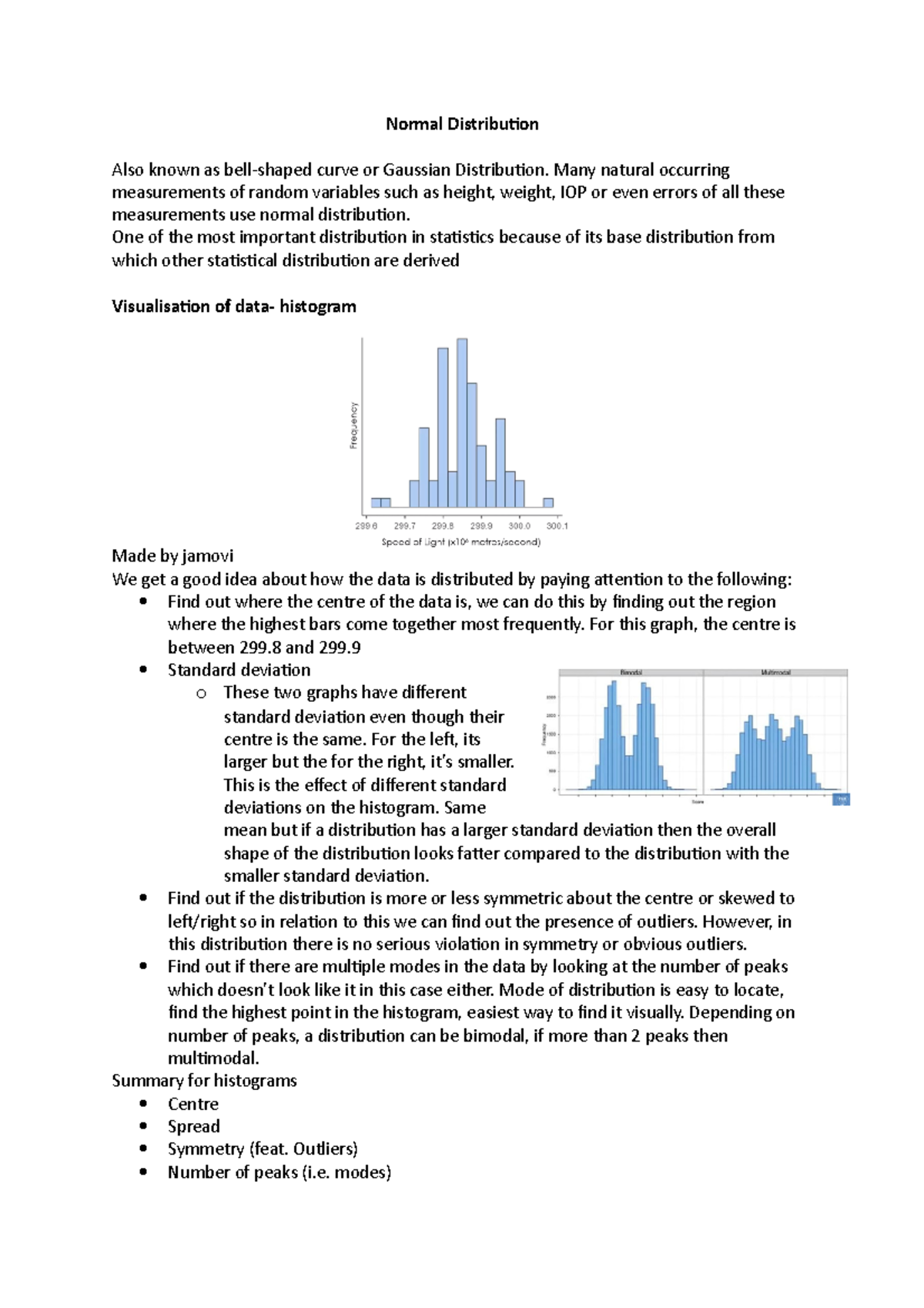Normal Distribution - simon notes - Normal Distribution Also known as ...