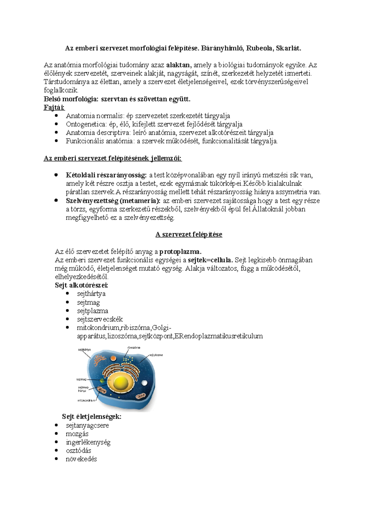 Anatómia 1tetel - anatomia1 - Az emberi szervezet morfológiai ...