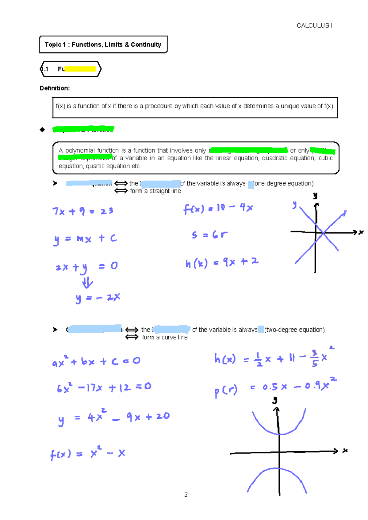 Functions, Limits - (x-a) - Definition: f(x) is a function of x if ...