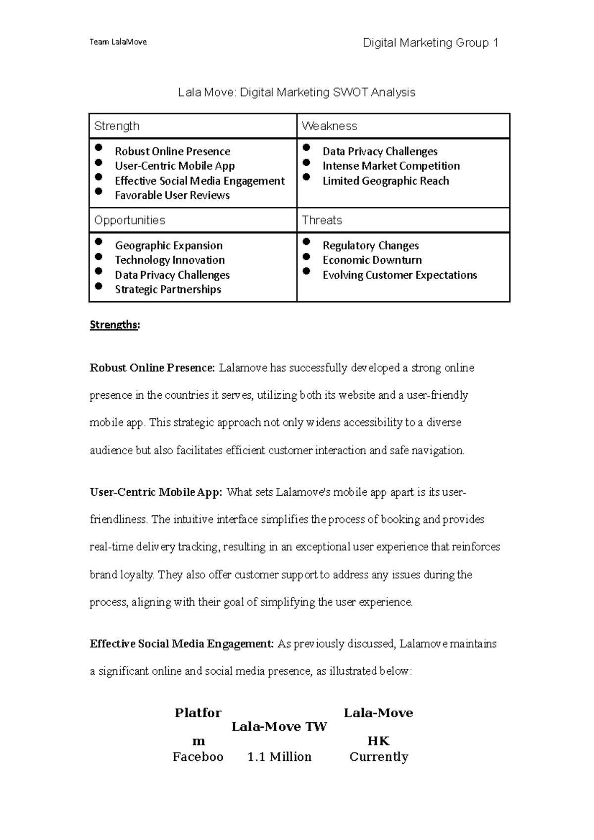 Digital Marketing Lala Move SWOT - Lala Move: Digital Marketing SWOT ...
