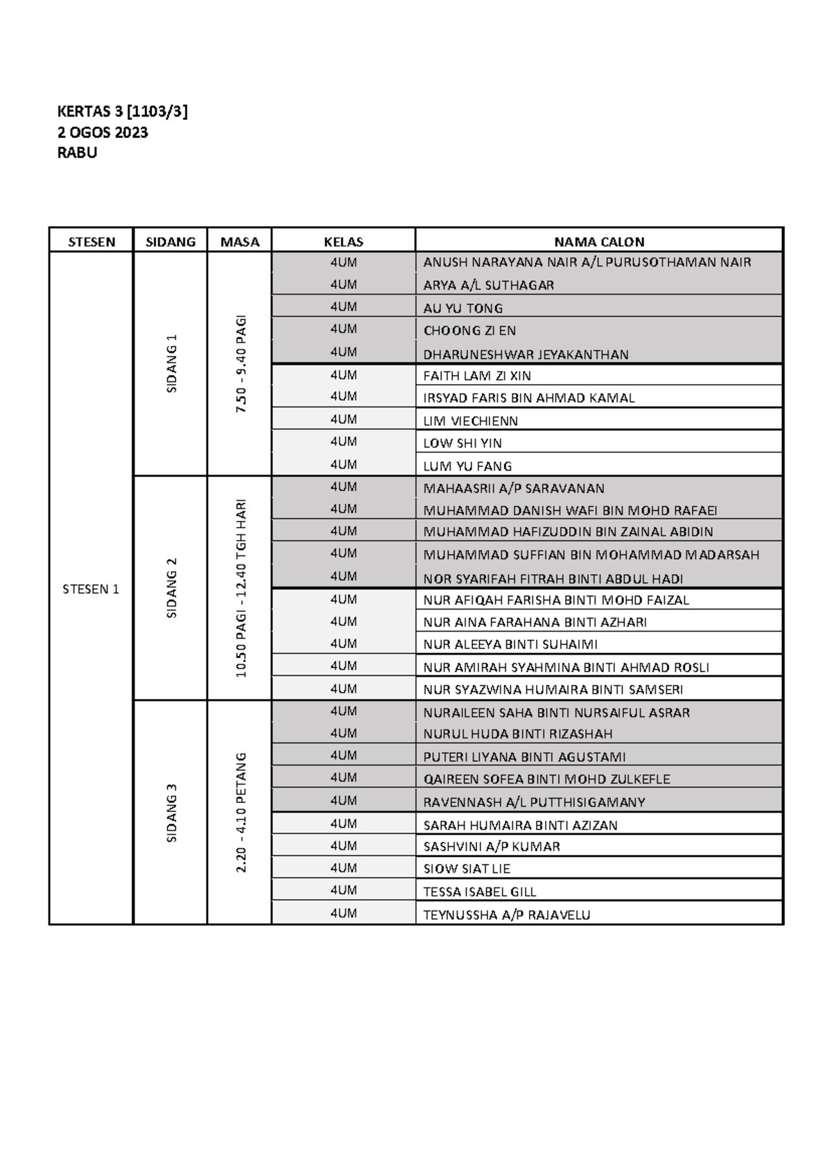 Jadual UBBM PPT Tingkatan 4 2023 terkini - 2 OGOS 2023 RABU STESEN ...