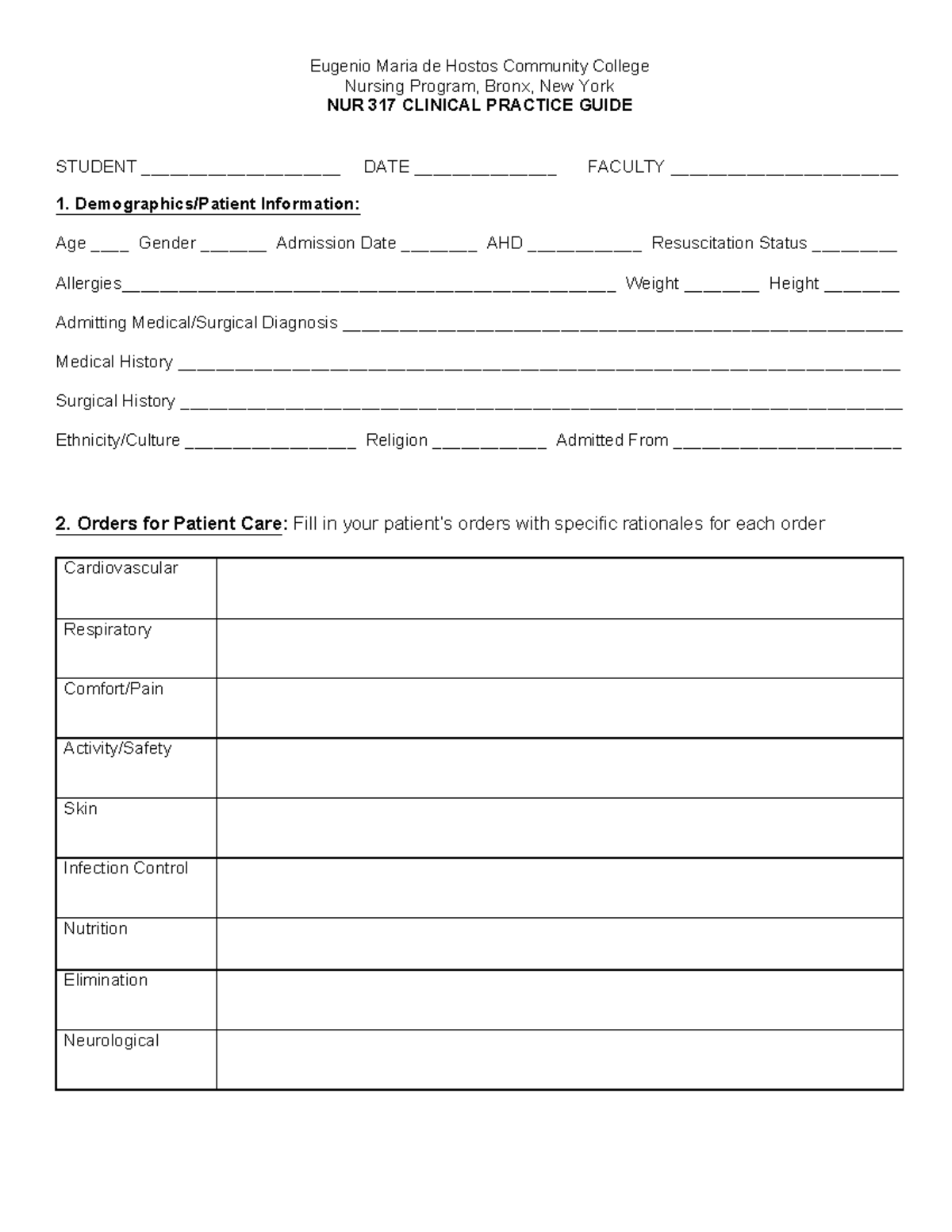 NUR 317 CPG Fall 2018 - Eugenio Maria de Hostos Community ...