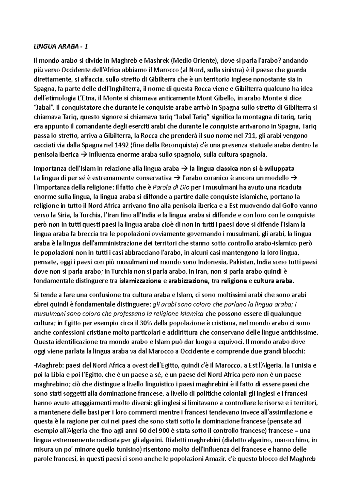 Lingua Araba - 1 completa - LINGUA ARABA - 1 Il mondo arabo si divide ...